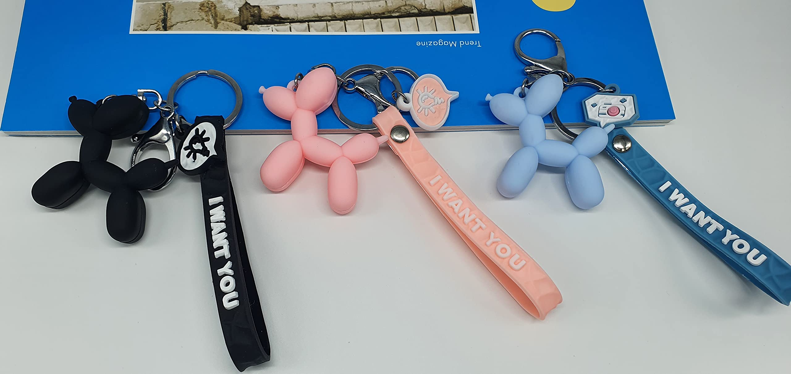 Generic Cute Dog Keychain Balloon Dog Style Keyring soft Silicon Animal Keyhook Lovely Puppy Key Holder (Sky-blue)