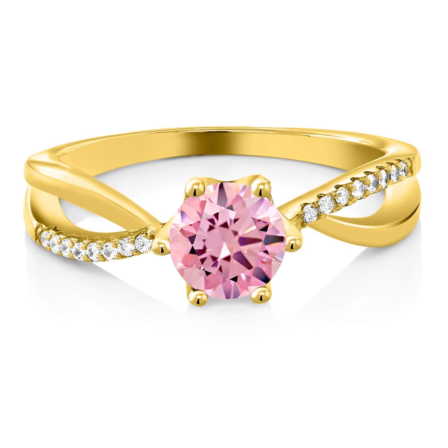 Gem Stone King 18K Yellow Gold Plated Silver Gemstone Birthstone Infinity Ring | Round 6MM | Wedding Engagement Anniversary Promise Ring For Women | Available In Size 5, 6, 7, 8, 9