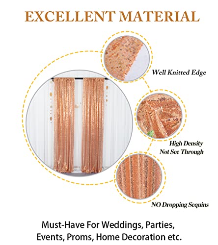Shinybeauty Sequin Backdrop Curtains 4 Panels Rose Gold 2FTx8FT Sequin Fabric Photo Backdrop Curtains Rose Gold Backdrop Rose Gold Glitter Curtains for Party Baby Shower Backdrop Backgrounds