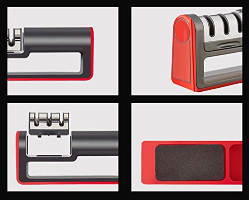 Hao-zhuokun Sharp Knife Sharpener - Professional 3 Stage Knife Sharpener Anti Slip,for Sharpening Kitchen Knives,Tungsten Steel,Diamond,Ceramics (Red)