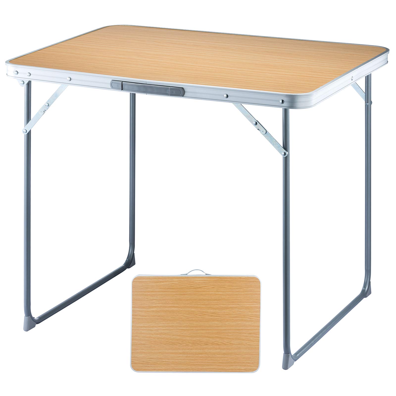 FUNDANGO Folding Table, Portable Picnic Camping Table, Reinforced Steel Frame Folding Card Table with Handle, Easy to Carry and Clean, Great for Outdoor Beach BBQ Backyard, Black