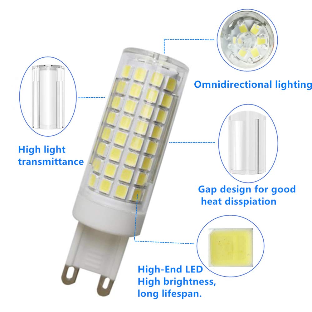 G9 Led Bulb - 8W Dimmable Ceramic Bulb Equivalent 80W Halogen Bulbs,Daylight White 6000K AC110-130V G9 Bi Pin Base 360 Degree Led Bulb for Chandelier Ceiling Fan Bedroom Lighting