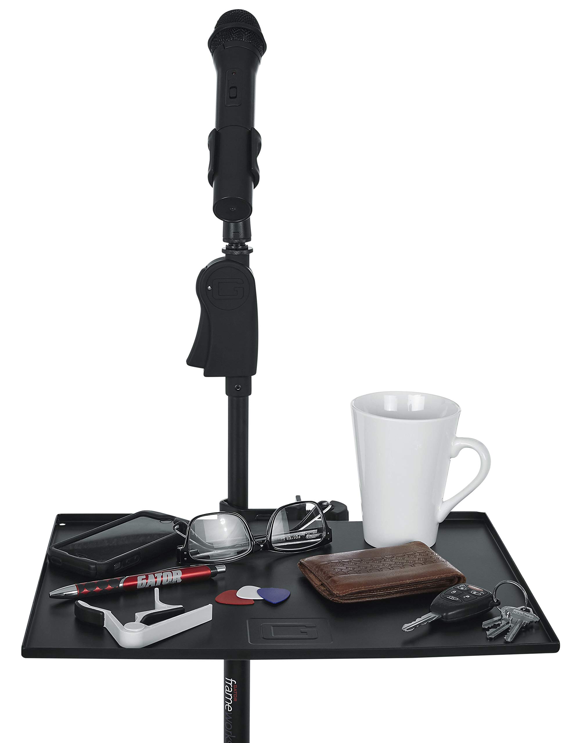 Gator FrameworksCases Microphone Stand Clamp-On Utility Shelf 15" x 11" Surface Area with 10 Pound Weight Capacity, Black, 11" x 15" (GFW-SHELF1115)