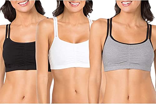 Fruit of The Loom Womens Spaghetti Strap Cotton Pull Over 3 Pack Sports Bra, Grey With Black/White/Black Hue, 44