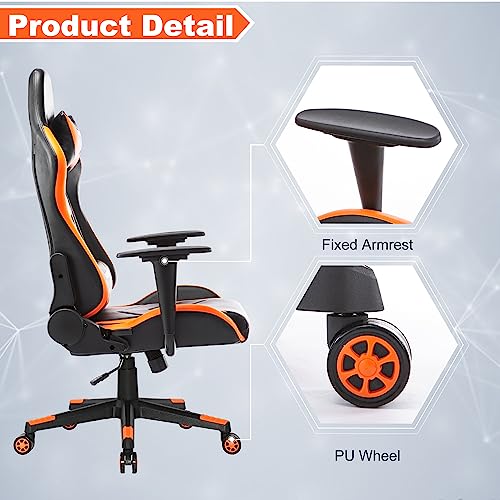 GOTMINSI Gaming Chair Racing Office Chair Computer Desk Chair Executive and Ergonomic Reclining Swivel Chair with Headrest and Lumbar Cushion (BK/Orange)