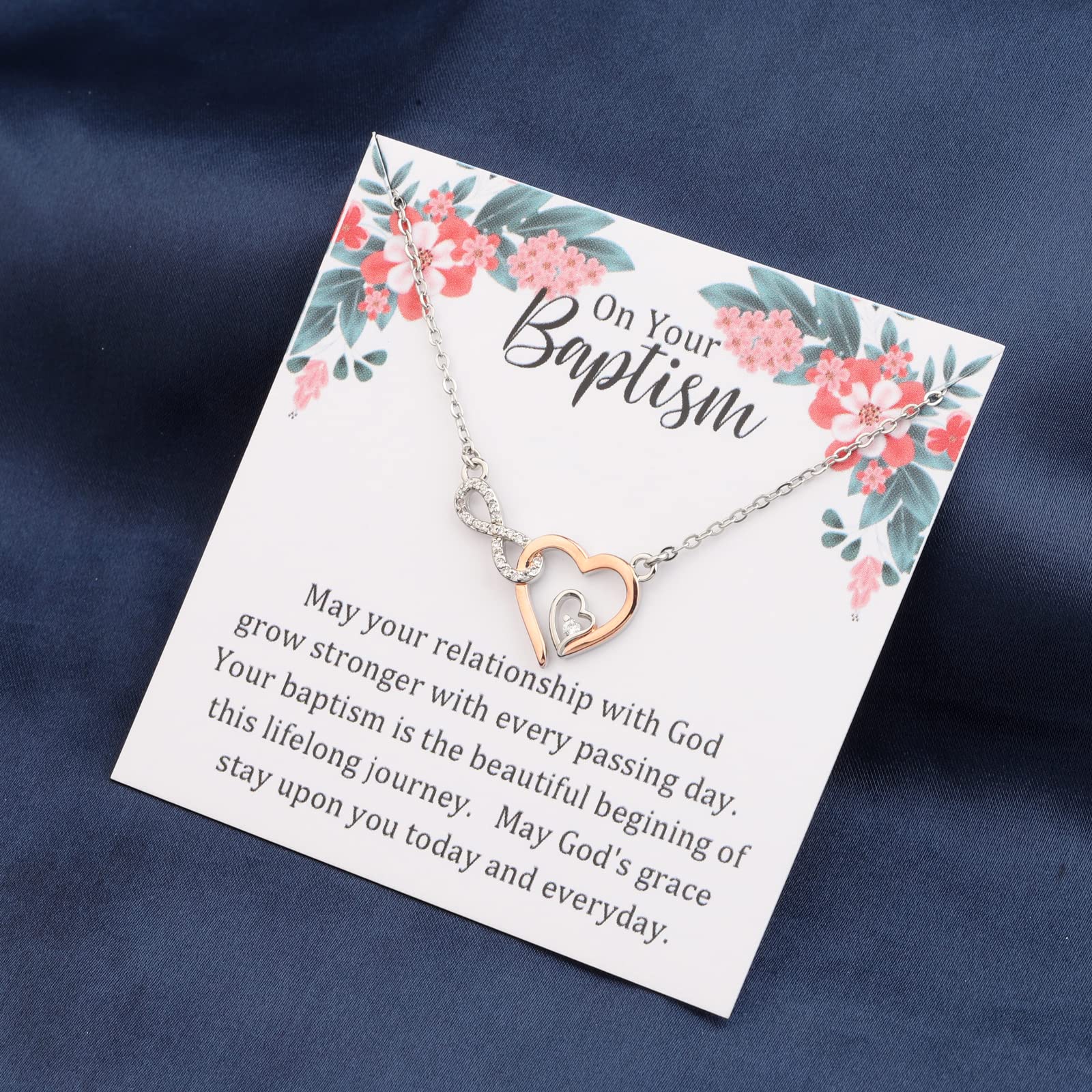 FOTAP Baptism Gift On Your Baptism Gift Baptism Jewelry Newborn Gift Double Heart Pendant Necklace Thank you Gift (Your Baptism NC)