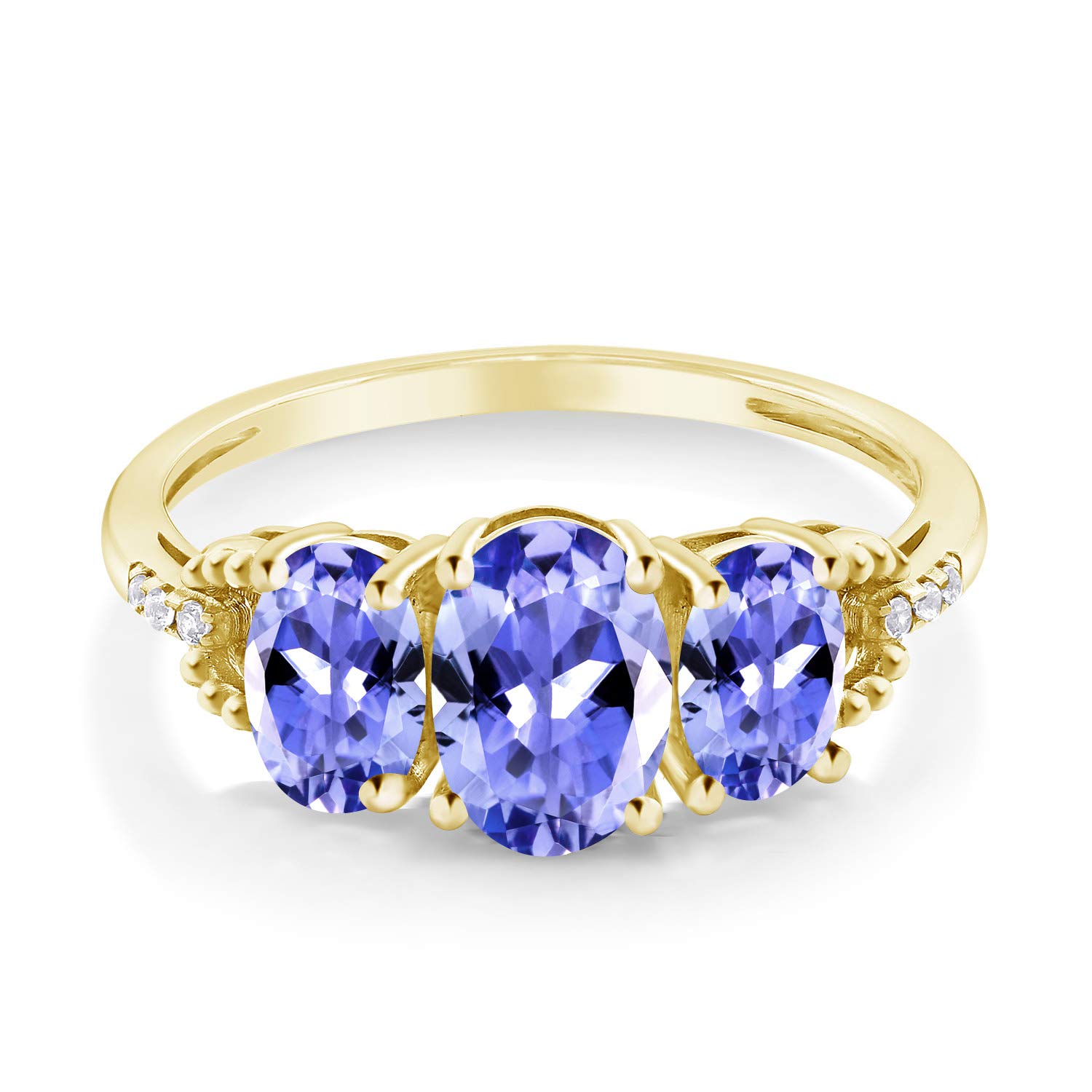 Gem Stone King 10K Yellow Gold Oval Blue Tanzanite and Diamond Accent Engagement Ring For Women (1.67 Cttw, Gemstone Birthstone Available in size 5, 6, 7, 8, 9)