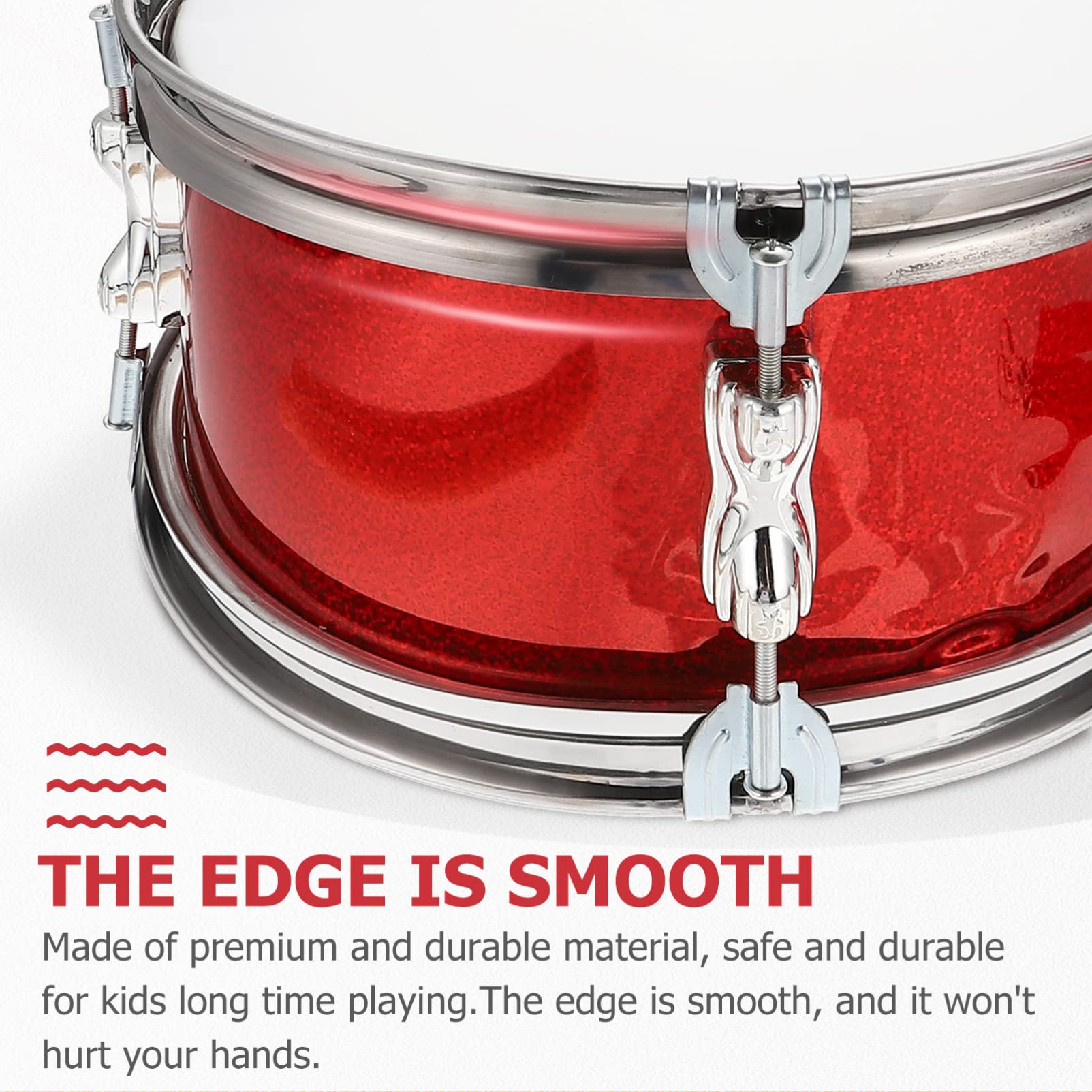 Generic Kid Hand Drum 11 Inch Marching Snare Drum Set Children Snare Drum Performance Drum with Adjustable Strap Wooden DrumSticks Gloves, Bright Red Wood Drum Toy Set