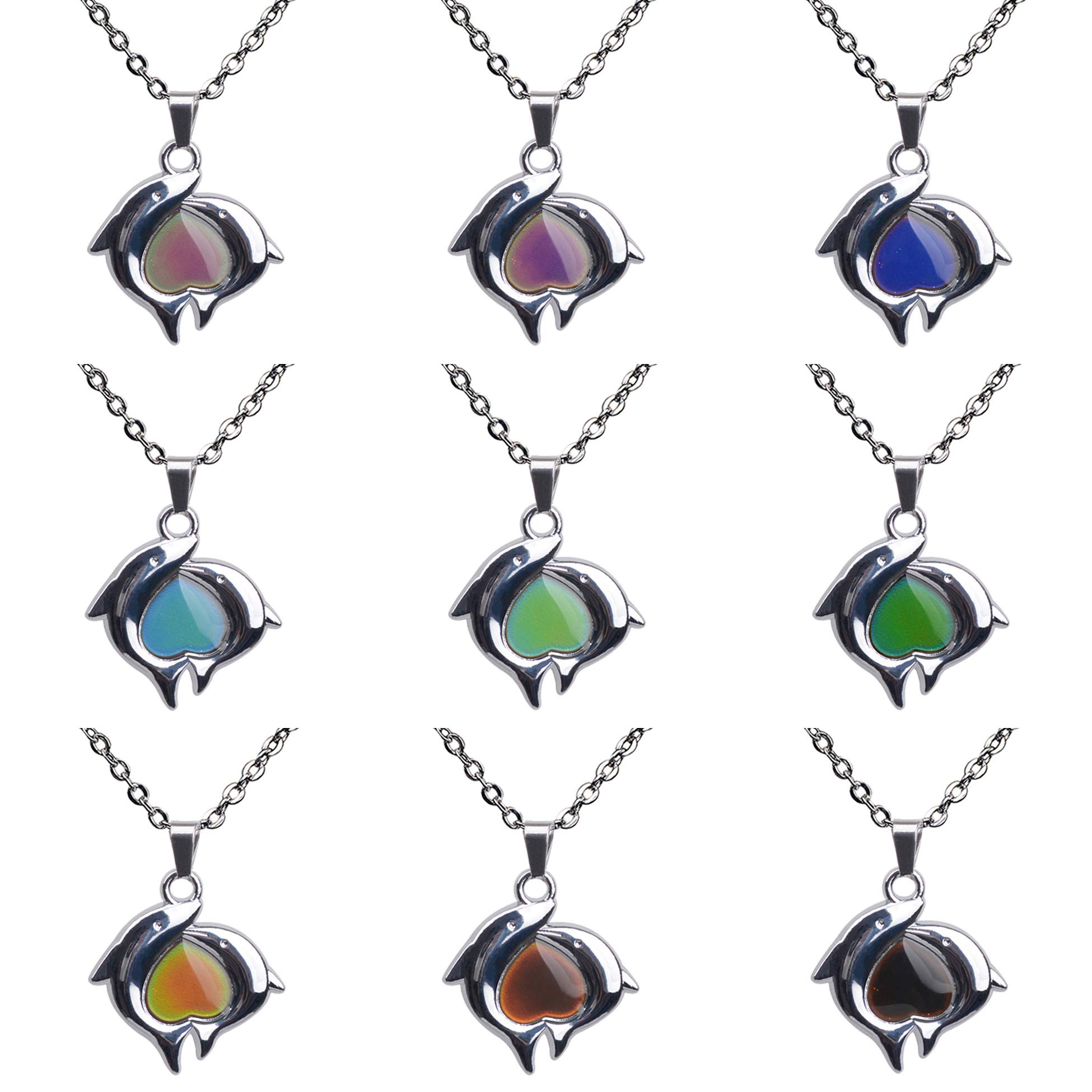 FM FM42 Temperature Sensing Color Changing Dolphin Pendant Necklace with 19.29" Stainless Steel Rolo Chain ZN1306