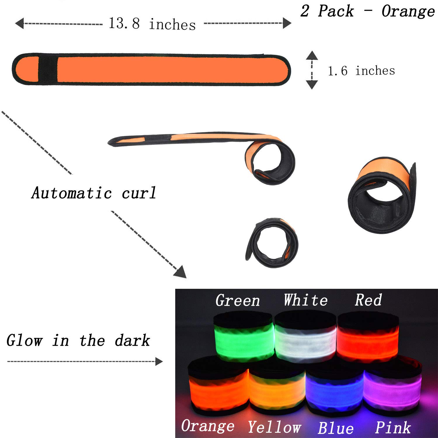 FYLARFLY LED Glow Slap Bracelets for Kids Adults, Light Up Wristbands Flashing Arm Wrist Ankle Bands High Visibility Safety Reflective Gear Lights for Biking Walking Running Camping (Orange)