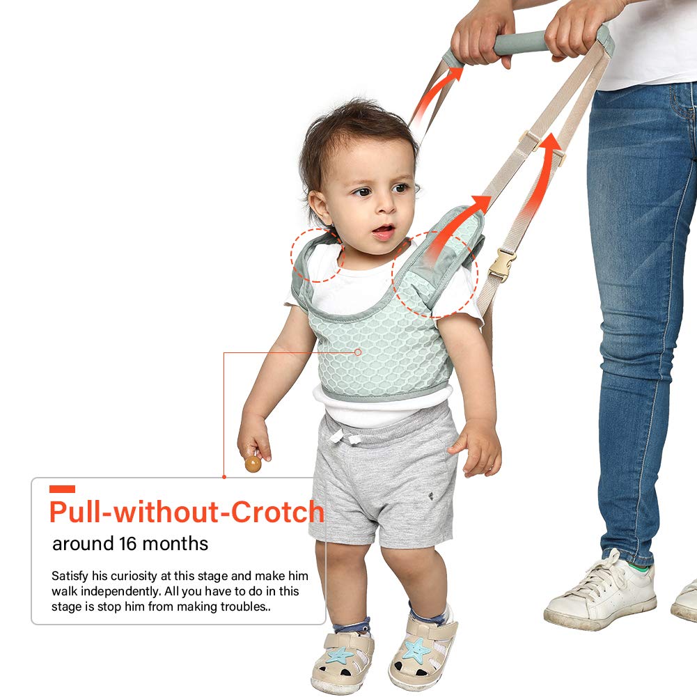 Handheld Baby Walking Harness for Kids, Adjustable Toddler Walking Assistant with Detachable Crotch, Safe Standing & Walk Learning Helper for 8+ Months Baby (Pink-Chick) (Grey-Puppy)