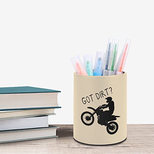 Got Dirt Bike Motorcross Racing Pen Holder PU Leather Pencil Cup Cute Desk Organizer Makeup Brush Box for Home Office