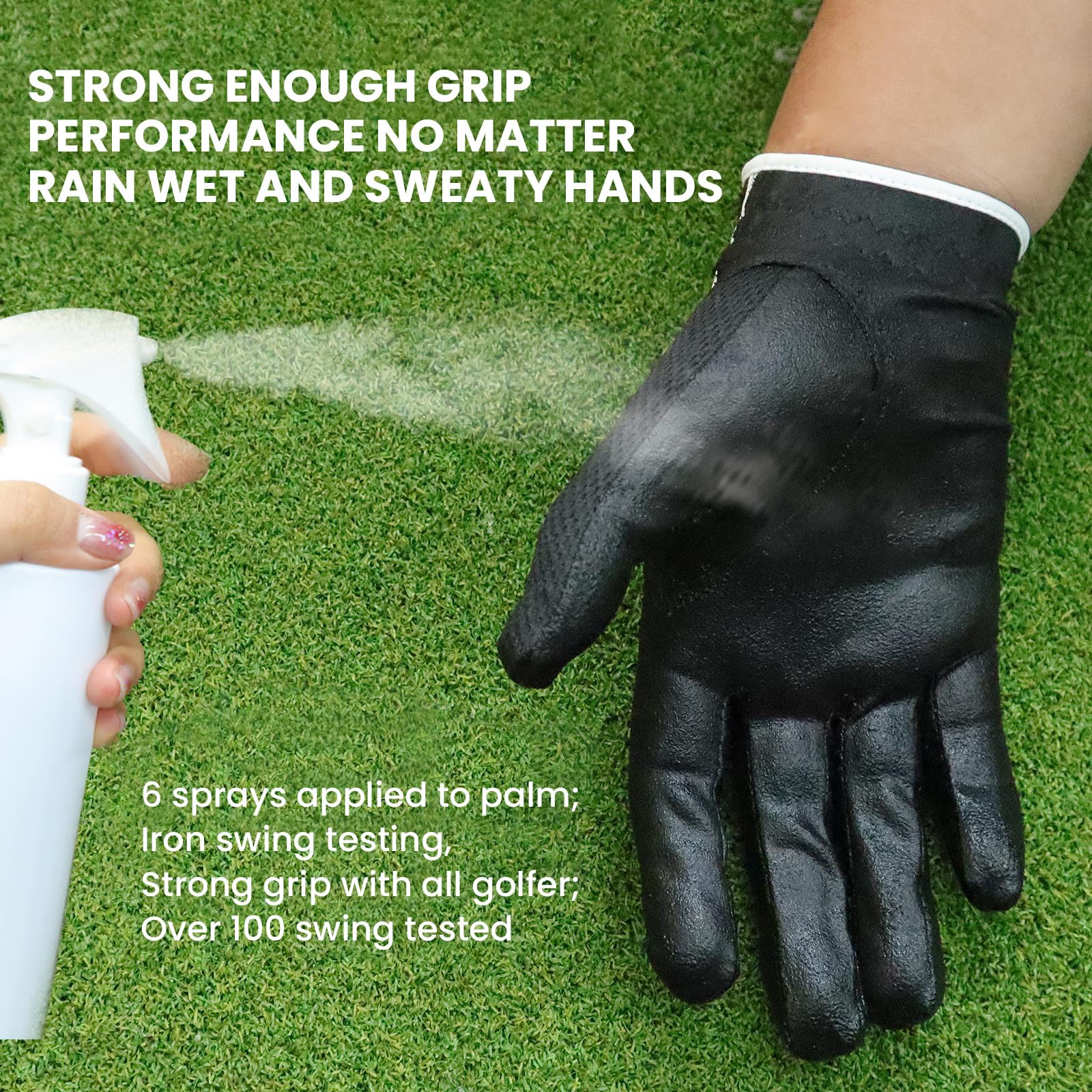 FINGER TEN Men's Golf Gloves Rain Grip Both Hands Pair Left Right Hand, Hot Wet Weather No Sweat Black Gray White Blue Fit Size Small Medium Large XL 2XL 3XL (Dull Black, M/Large)