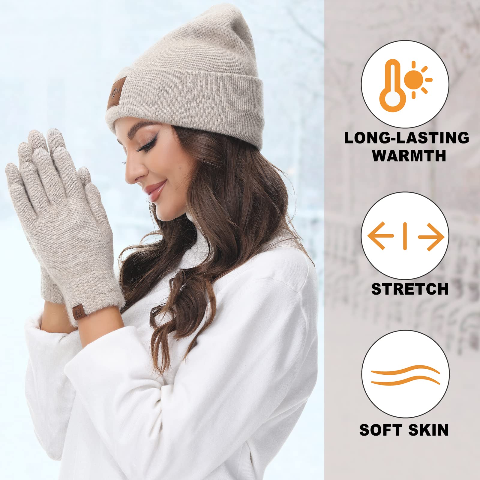 Golden Scute Knit Beanie for Women Men, Slouchy Cable Beanie with Fleece Lining Warm Winter Hat Soft Unisex Skull Cap Khaki