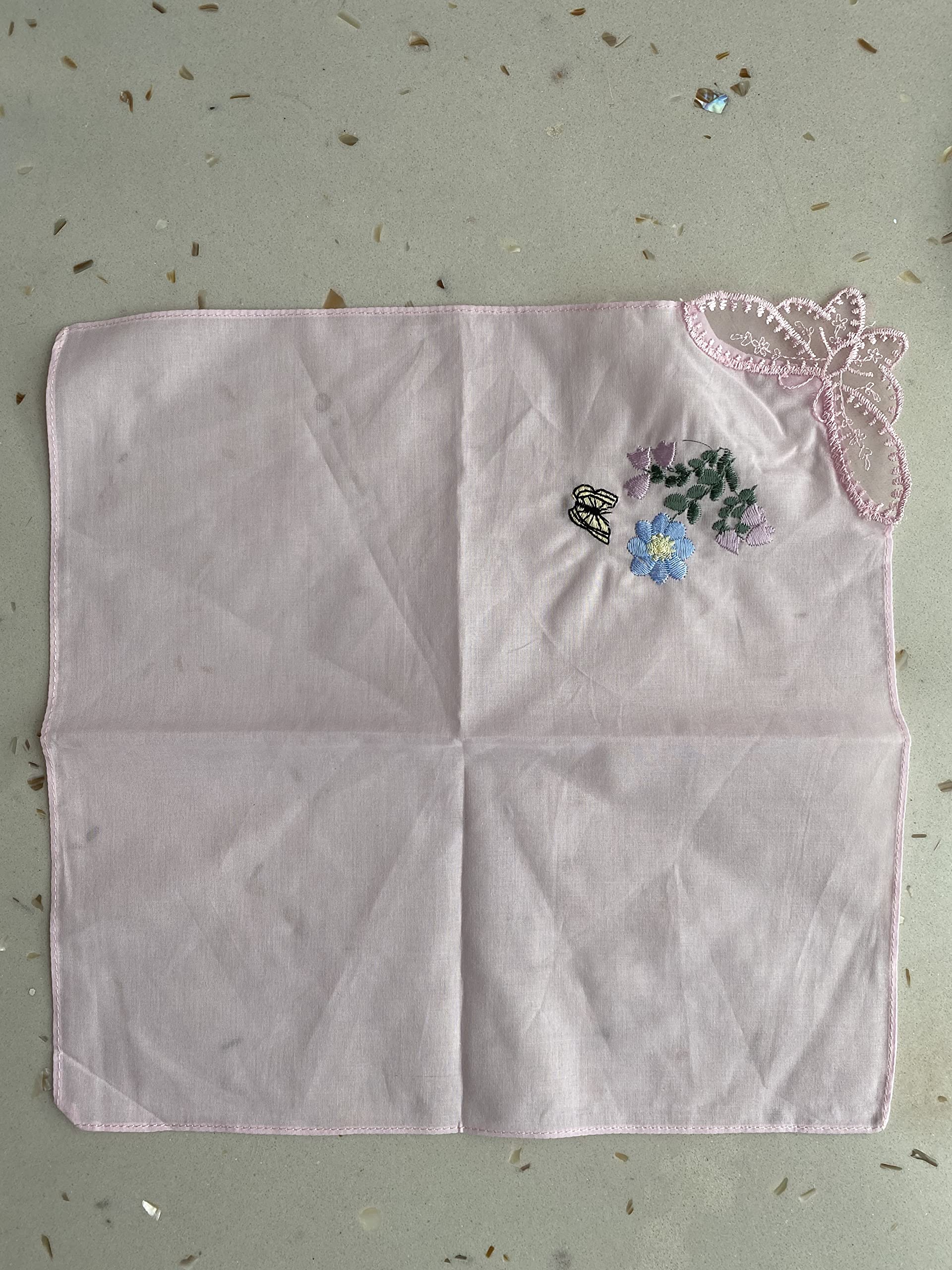 FTSUCQ Womens Vintage Floral Wedding Party Cotton Handkerchiefs, Embroidered with Lace (Lace Handkies-12PCS)