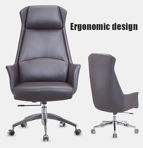 FrYsky Home Office Desk Chairs, Swivel Chair Light Luxury Leather Office Computer Executive Office Comfortable Height-Adjustable Swivel Chair (Color : Dark Brown)