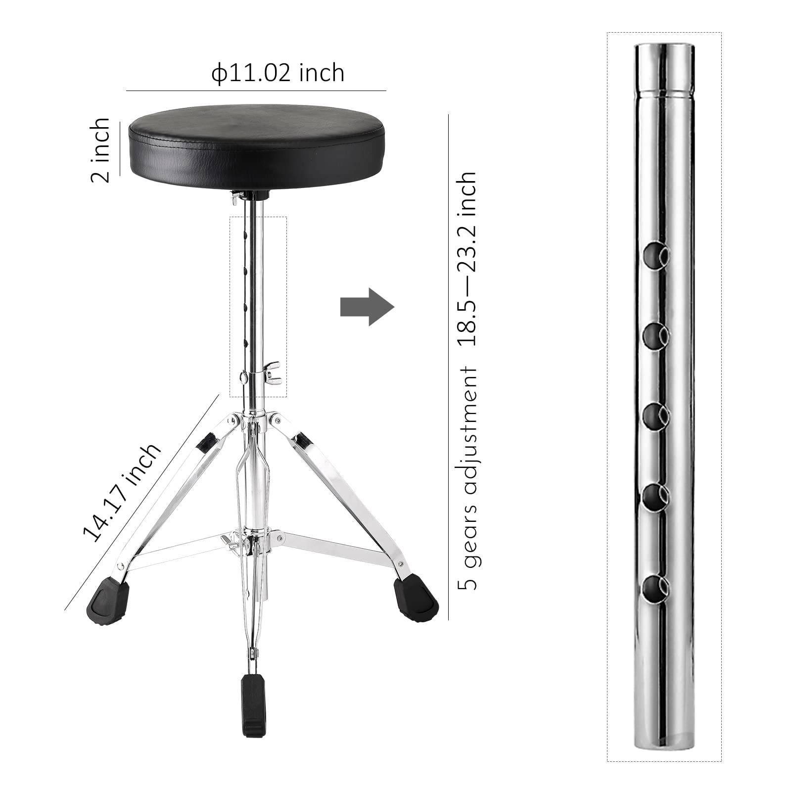 G Ganen Thick Padded Foldable Drum Throne Saddle Stool Adjustable Height No-slip Black