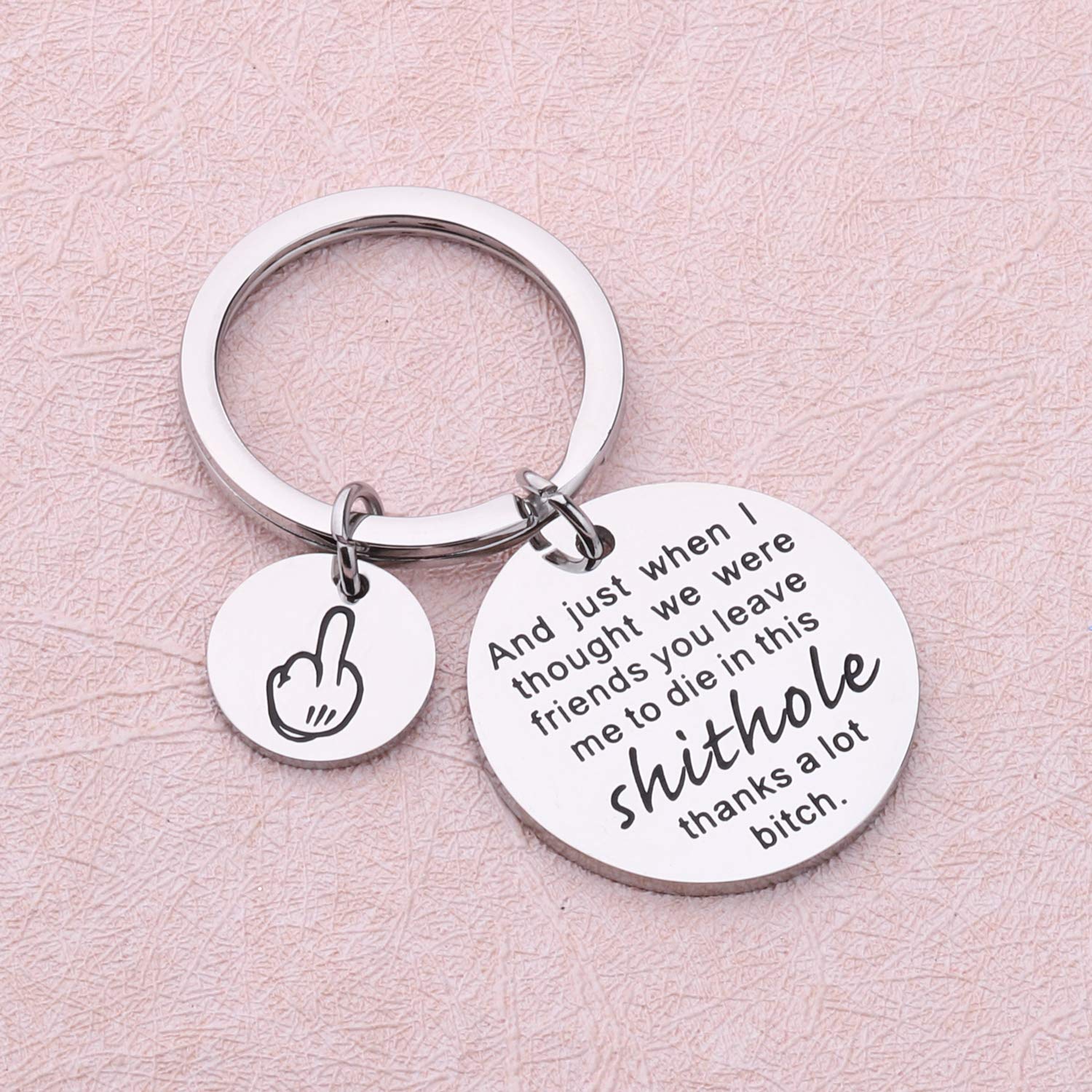 FOTAP Coworker Leaving Gift Going Away Gift Shithole Thanks A Lot Bitch Keychain Goodbye Gift For Her(Bitch Circle Key)