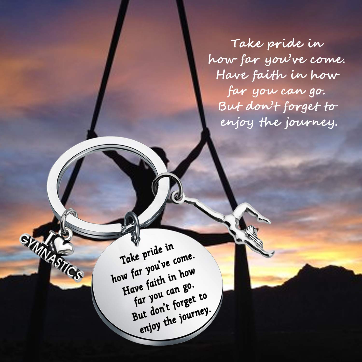 FUSTMW Gymnast Gift Gymnastics Keychain Inspirational Gifts Gymnast Jewelry Gymnastics Class Gift Birthday Jewelry for Teens (silver)