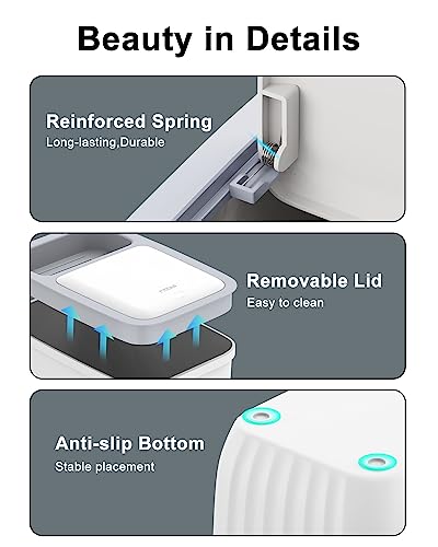 Runsand 3 Pack Small Bathroom Trash Can with Pop-Up Lid, 1.8Gal Slim Trash Bin with Storage Grid Lid, 7L Garbage Can Waste Basket for Bedroom, Laundry Room, Office, Dorms with White-Gray Colors