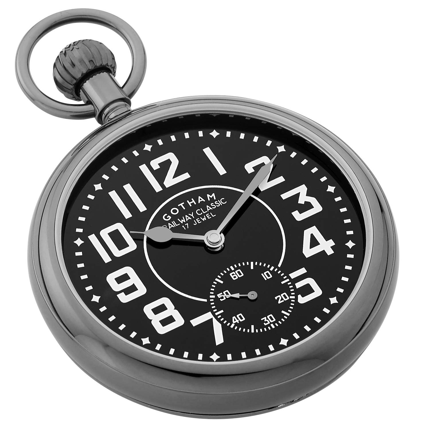 Gotham Men's Gun-Tone Mechanical Hand Wind Railroad Pocket Watch # GWC14102BBK