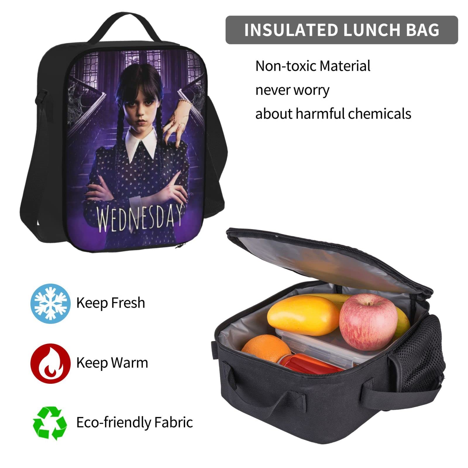 FUISSE Wednesday Backpack 17 Inch Laptop Bag Teen Backpack With Travel Bag, Lunch Bag, Pencil Case Combo Set-2, One Size