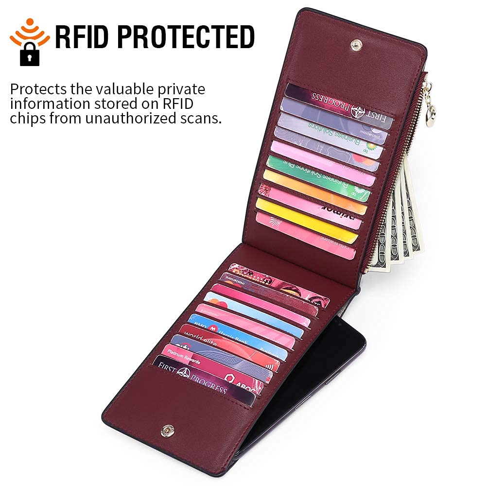GOIACII Womens Wallet RFID Blocking Slim Bifold Multi Card Case Wallet,Long Credit Card Wallet for Women with Zipper Pocket