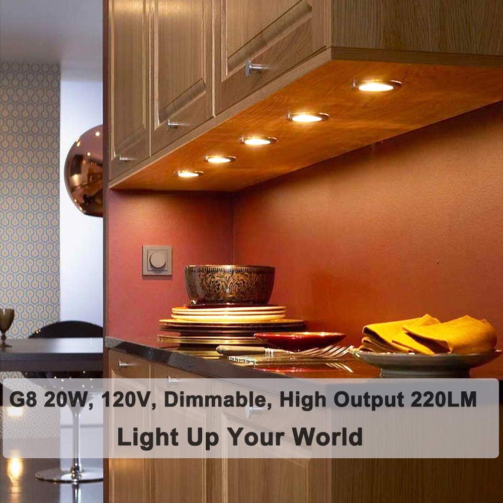 G8 Bulb, 10PCS G8 Halogen Bulb 20W 120V, G8 Base Bi-Pin Xenon Light Bulbs JCD Type, Warm White with Long Lasting Lifetime,G8 Halogen Light Bulbs Dimmable, G8 120V 20W for Under Cabinet Puck Lights