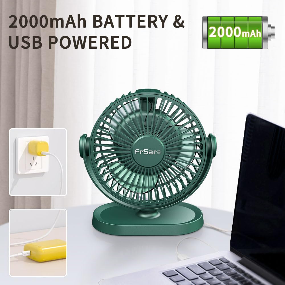 FrSara USB Desk Fan, Small Desk Fan 3-Speed Adjustable, 360-Degree Rotation Adjustment, Ultra-Quiet, Large Air Volume, Comfortable, Stylish, Easy to Use