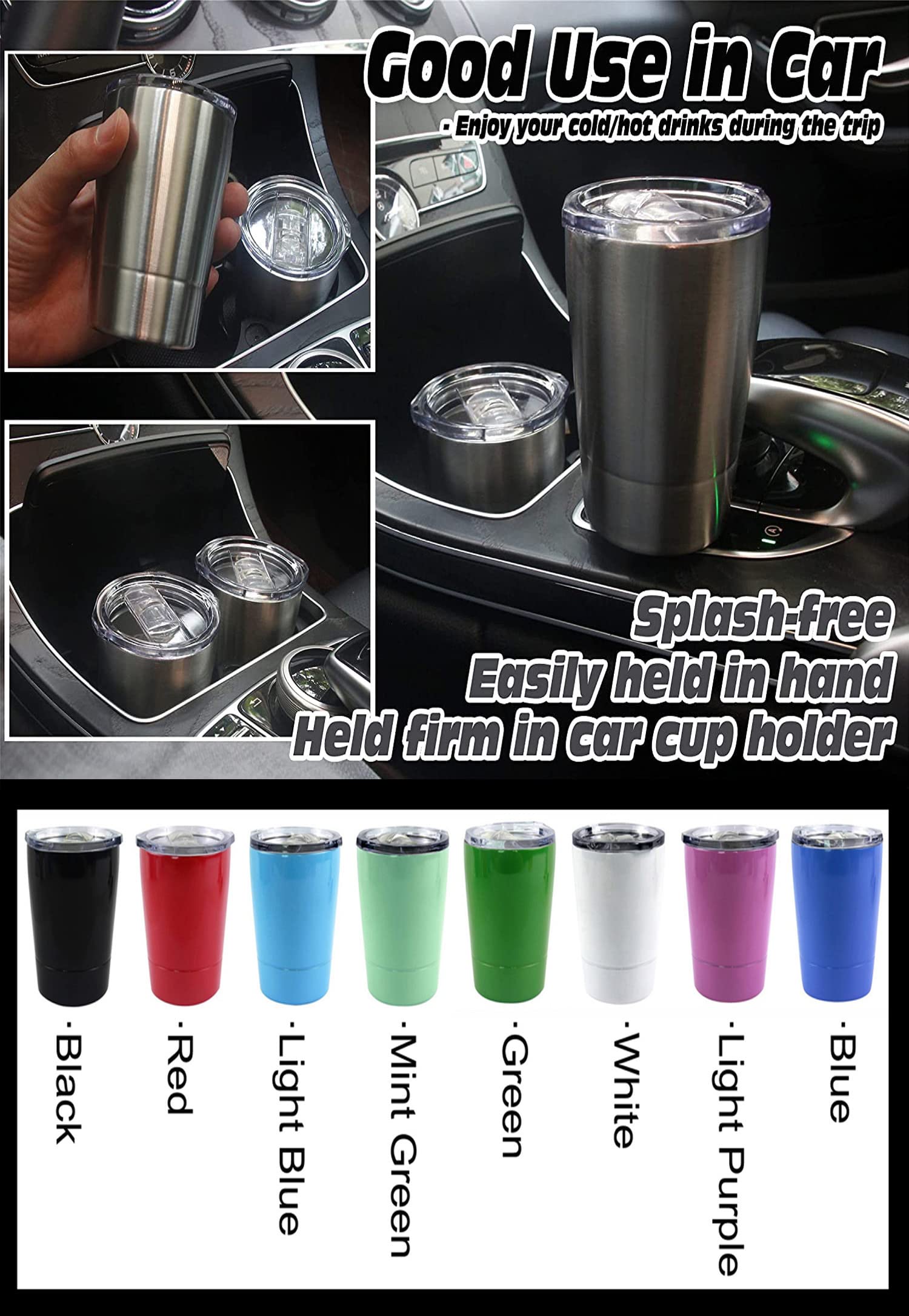 GARLEEN Small Travel Mug Mini Thermal Coffee Cups Insulated Bottles Silver for Kids & Adults w/ Spill-Free Lid for Hot & Cold Drinks, 8oz/230ml, 8 fl oz (230 ml)