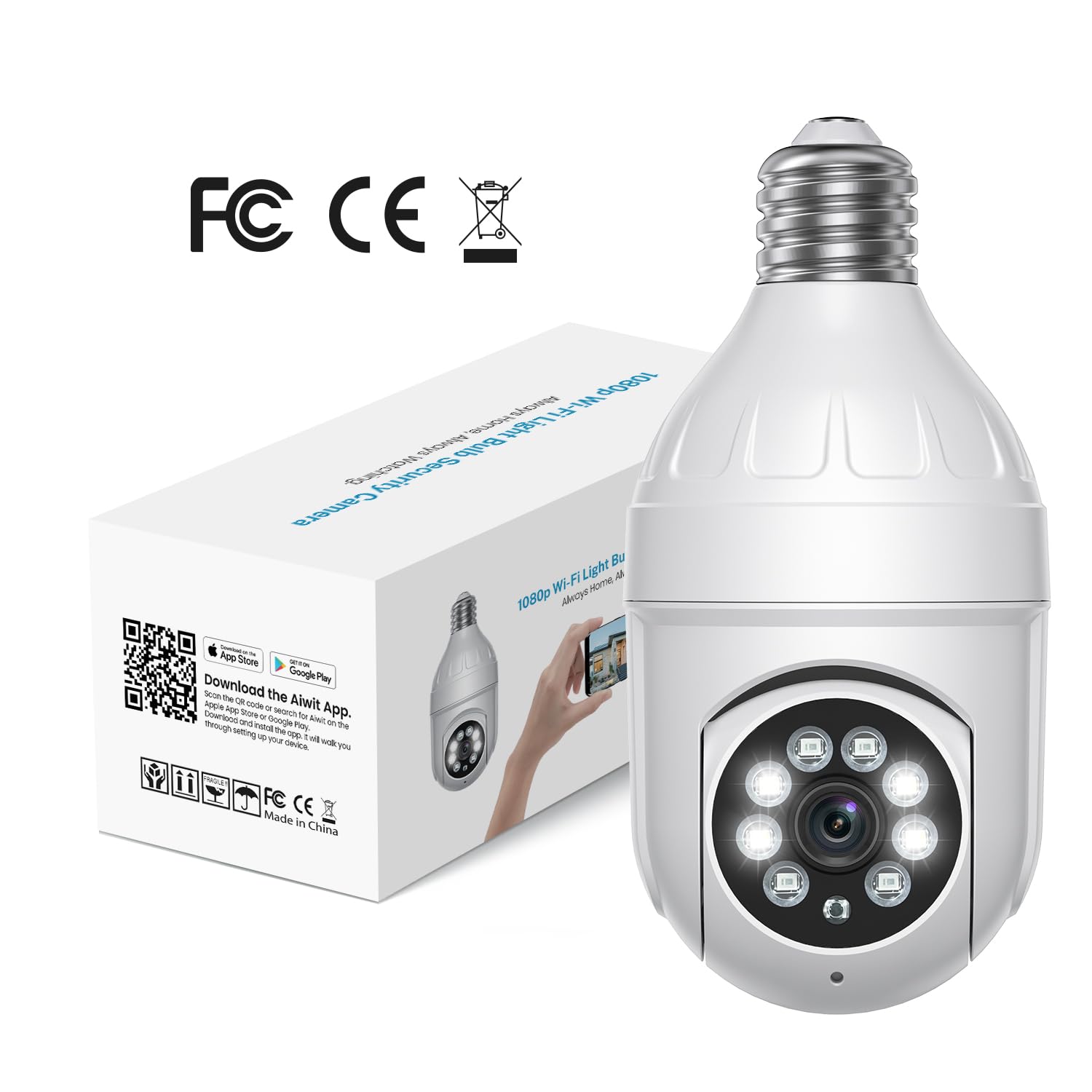 FISHBOT 1080P Light Bulb Security Camera Wireless Indoor Outdoor, Color Night Vision, Human Motion Detection and Tracking, WiFi Cameras with 2-Way Audio, Real-Time Alert, 355° Panoramic Surveillance