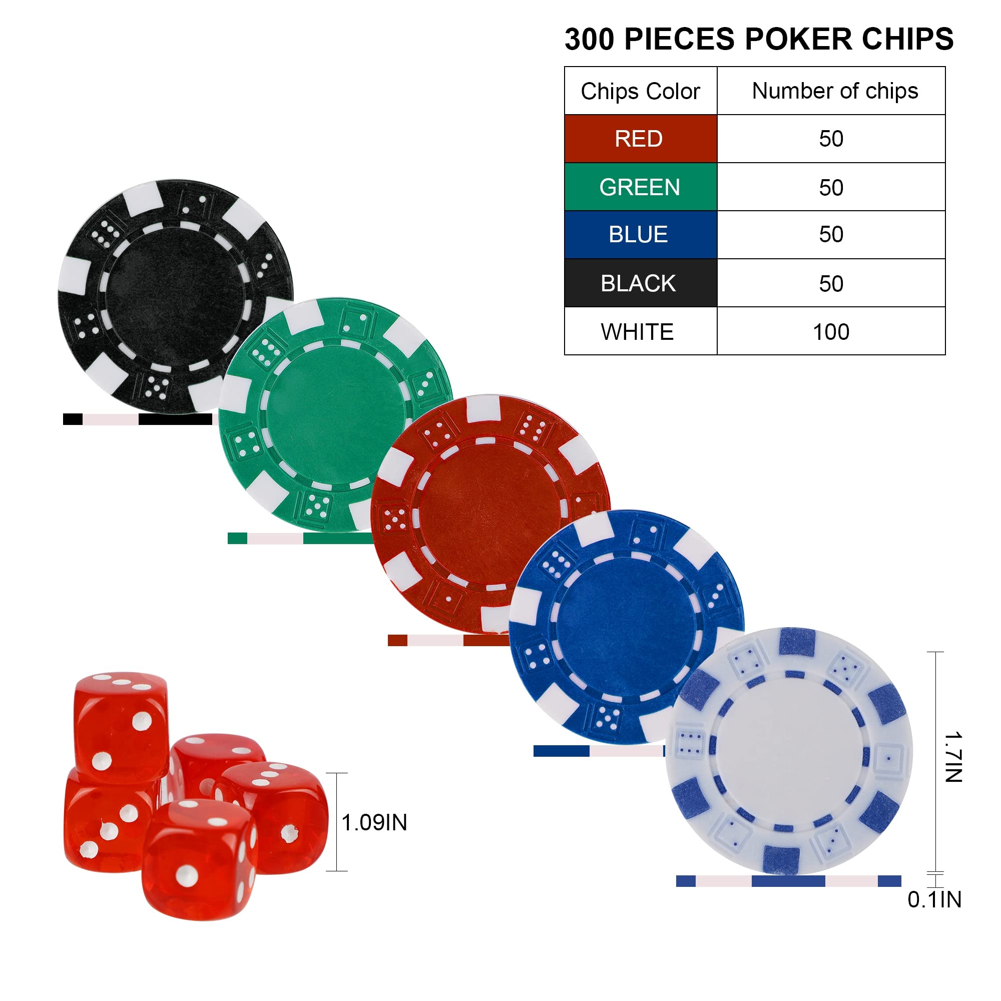Glintoper 300 PCS Poker Chip Set, Professional Poker Chips with Aluminum Storage Case, for Casino Supplies, Texas Holdem Blackjack Gambling