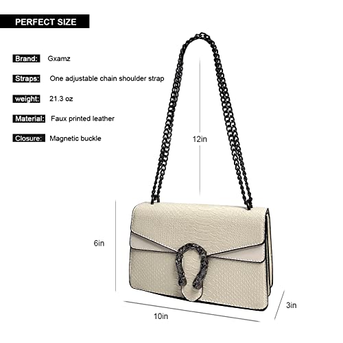 Gxamz Snake Print Crossbody Bag with Chain Women Retro Clutch Shoulder Bag Medium Square Leather Satchel Bag