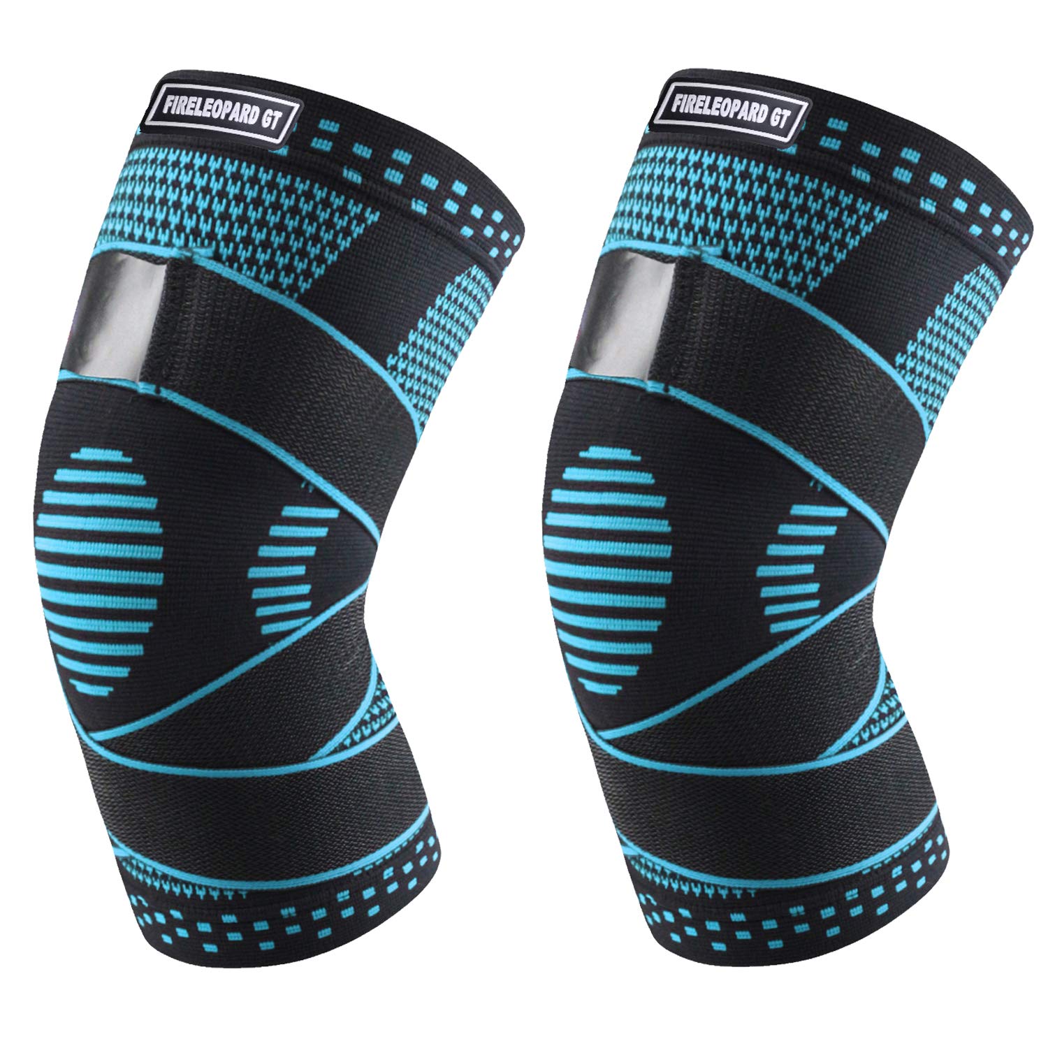 FIRELEOPARD GT 2 Pack Knee Compression Sleeve,Knee Brace Support for Men & Women,Premium Recovery for Meniscus Tear, ACL, MCL Running,Arthritis, Biking & Sports (Blue, X-Large)