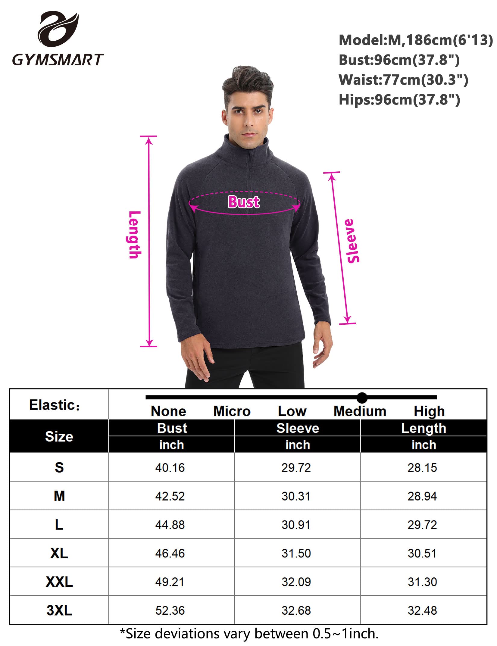GymSmart Quarter Zip Pullover Men Golf Fleece Lined 1/4 Zip Sweatshirt Dark Gray 2XL