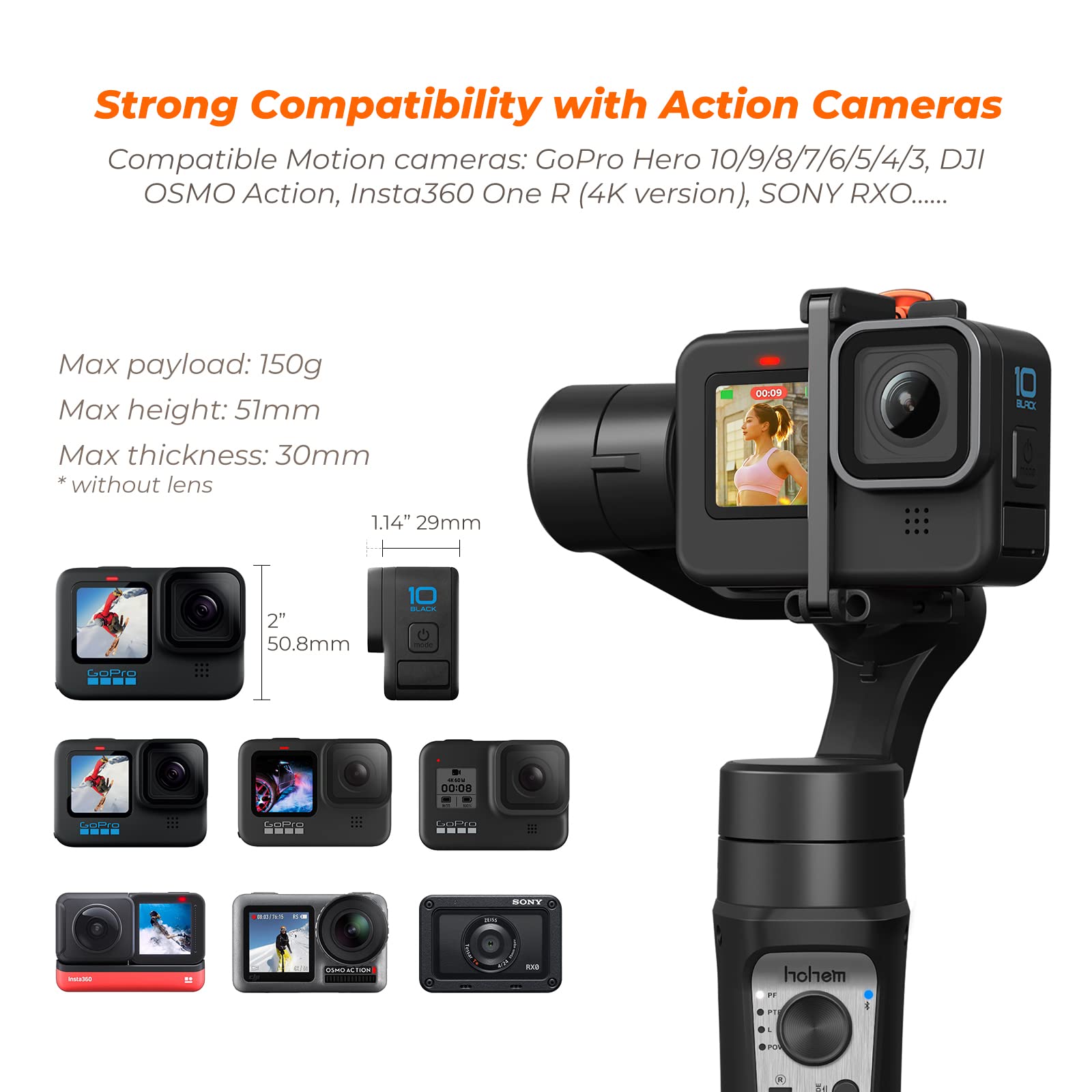 Gimbal Stabilizer for GoPro Action Camera, Hohem iSteady Pro 4, 3 Axis Handheld Gimbal Tripod Splash Proof Quick Clamping for GoPro10/9/8/7/6/5/4/3, DJI Osmo Action, Insta 360 One R (4K Version)