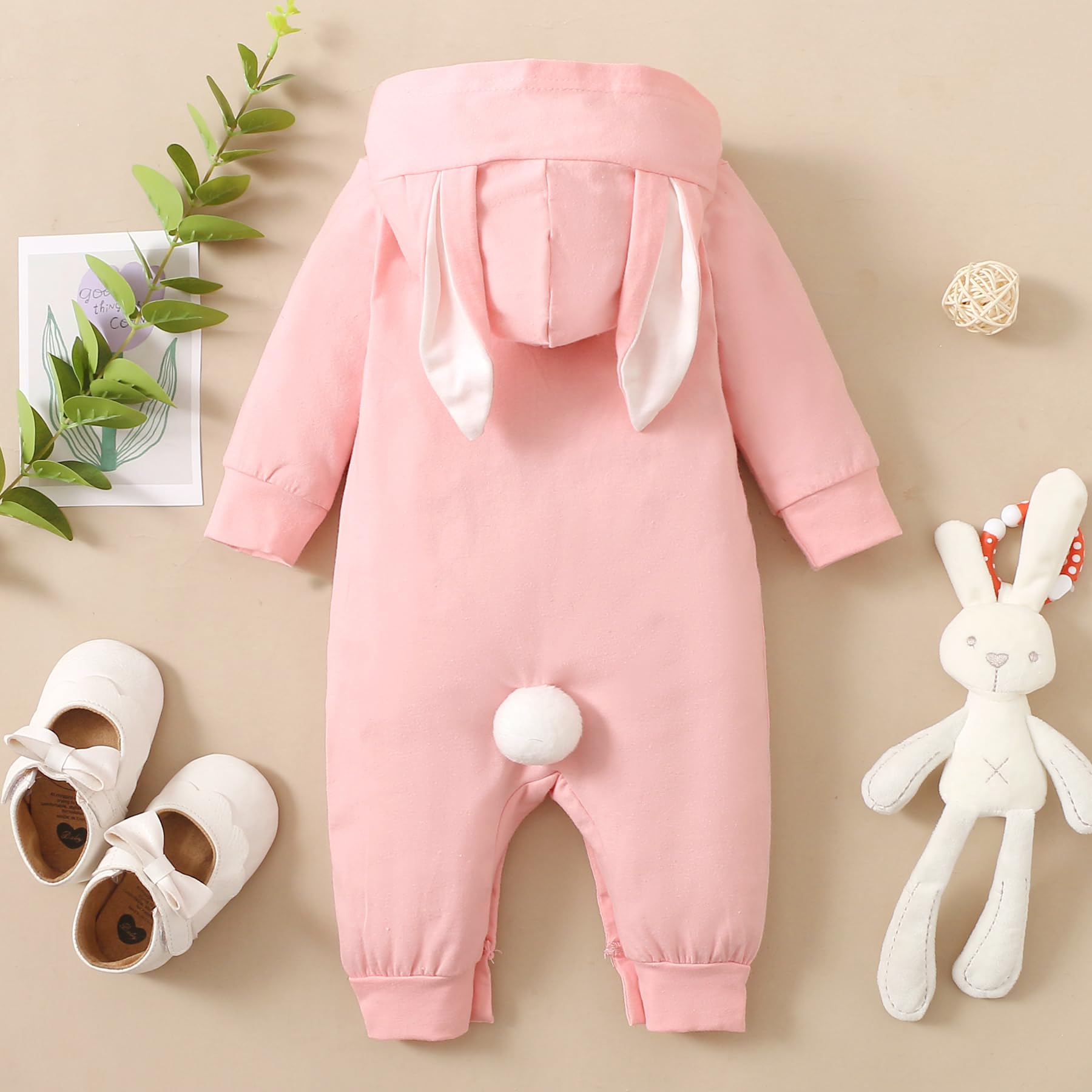 My 1st Easter Outfit Newborn Baby Girl Boy Long Sleeve Bunny Romper One Piece Rabbit Hoodie Jumpsuits Spring Clothes (Pink, 0-3 Months)