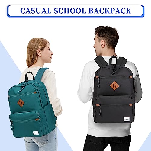 RAVUO School Backpack, Classic Lightweight Bookbag for Men Water Resistant Women Daypack Bag with Multi Pockets for High School,College,Travel,Work Black
