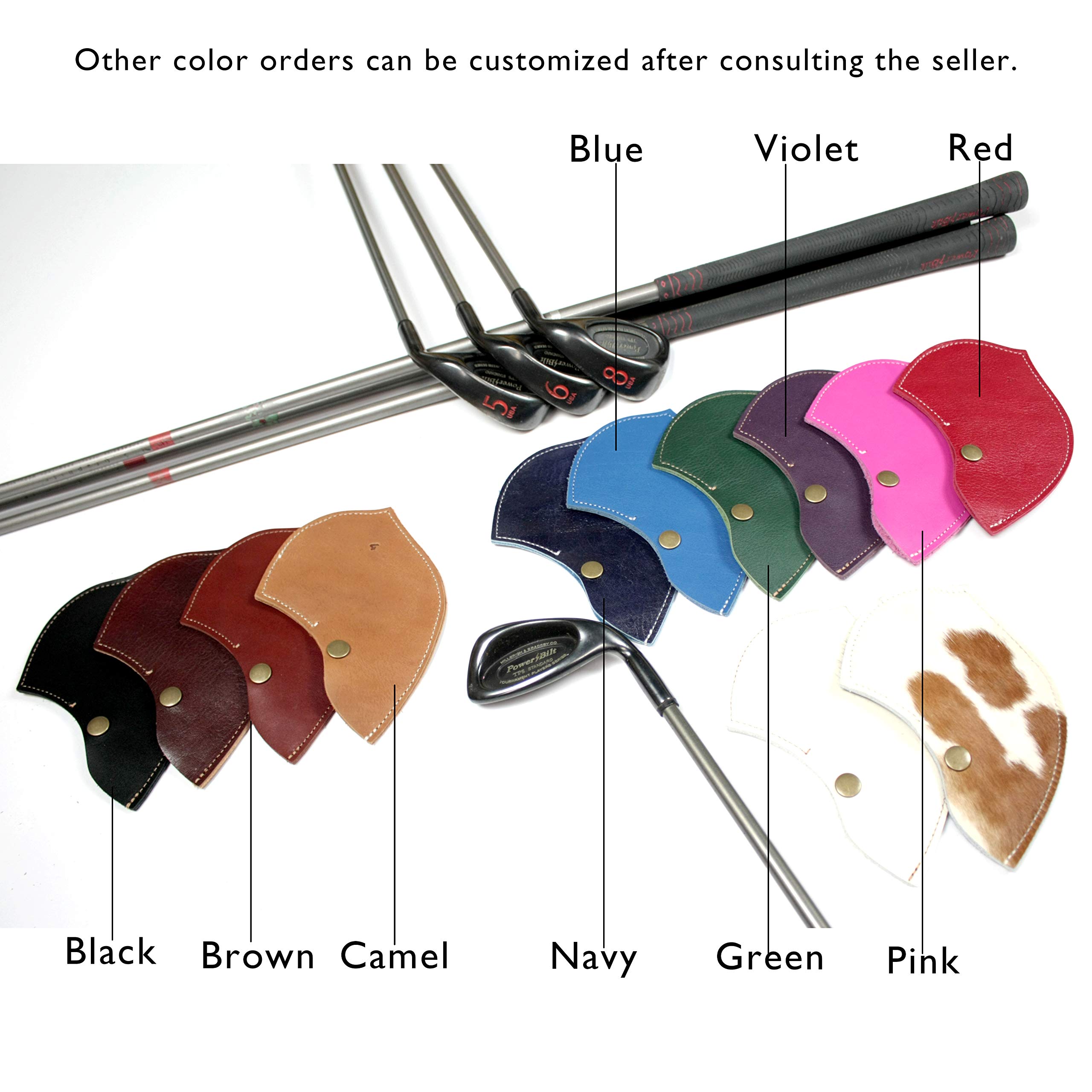 Golf club Head cover (1pcs) custom initial Wedge Iron Protective cowhide full grain Vegetable Leather Fit All Brands Titleist, Callaway, Ping, Taylormade, Cobra Etc. 1ea NOT SET. (CAMEL,, 16)