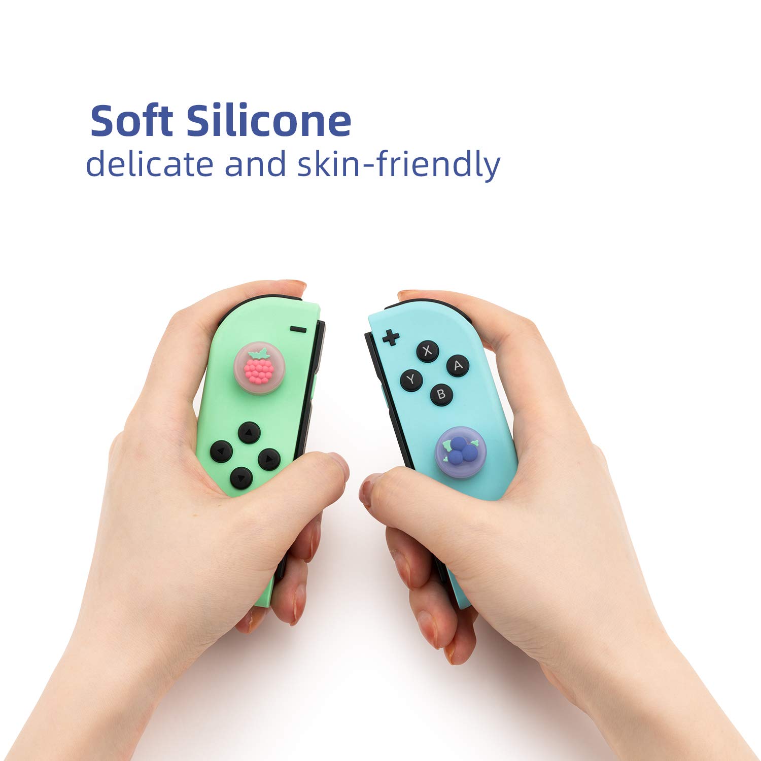 GeekShare 4PCS Fruit Theme Thumb Grip Caps,Soft Silicone Joystick Cover Compatible with Nintendo Switch /OLED/ Switch Lite -- Blueberry and Raspberry