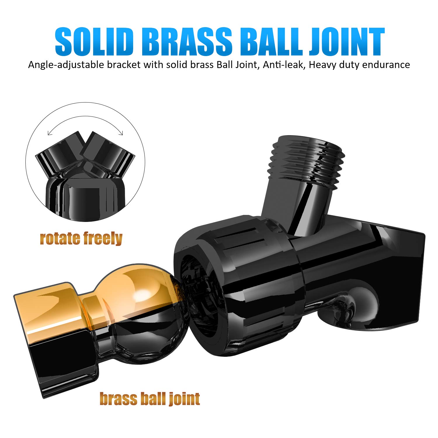 Handheld Shower Head, WASSERN High Pressure 6 Setting Rainfall Massage Water Saving Trickle Pause Extra Long 80'' Stainless Steel Hose Adjustable Bracket Brass Ball Joint 5.2'' Matte Black