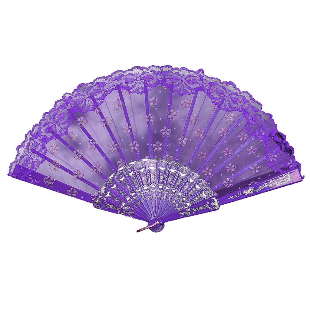 Hand Fans Folding fan Special offer folding hand-held fan Chinese style dance party wedding lace silk Dance Wedding Party Lace Silk Folding (Color : E)