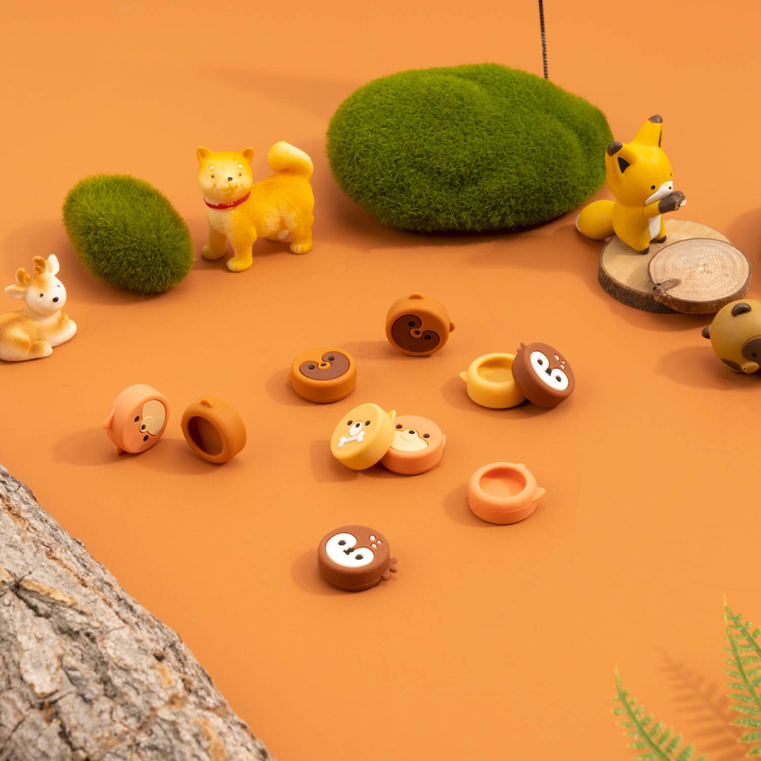 GeekShare 4PCS Cute Animal Theme Thumb Grip Caps,Soft Silicone Joystick Cover Compatible with Nintendo Switch/OLED/Switch Lite - Fox and Civet