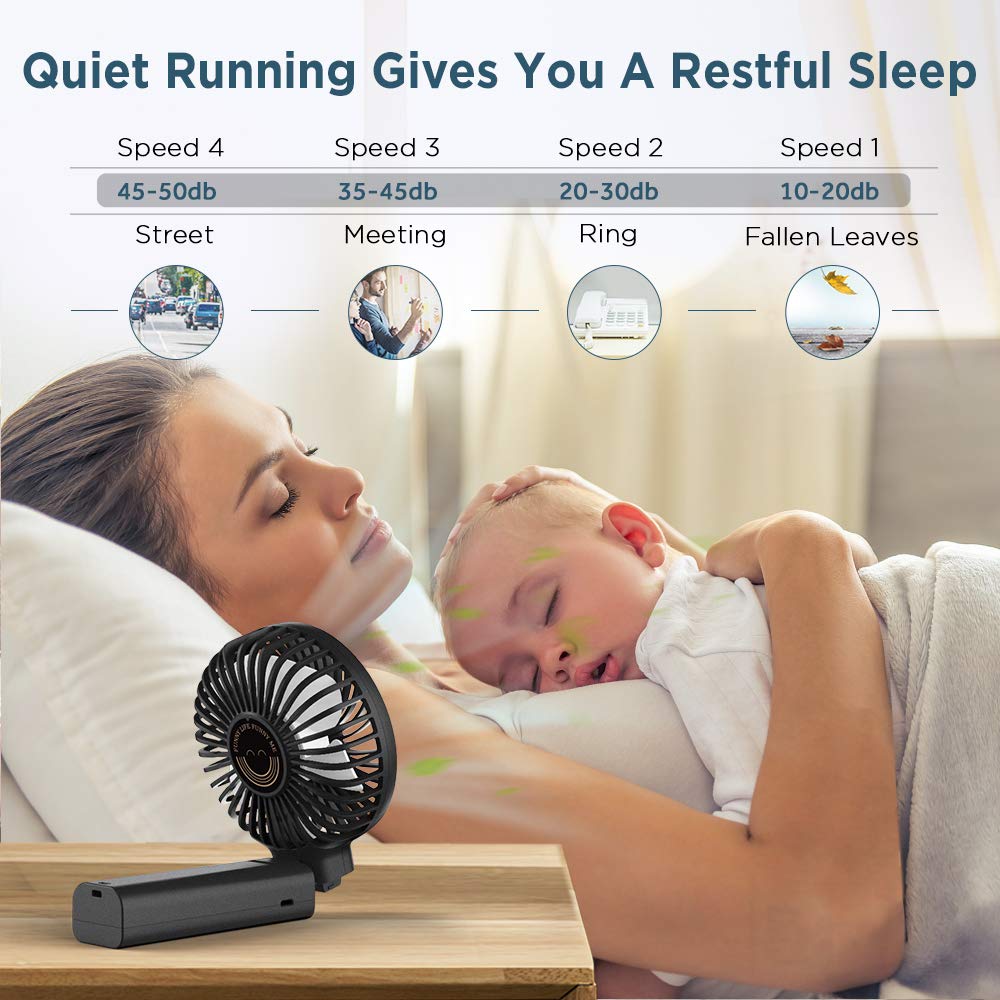 FUNME Handheld Fan 5000mAh Rechargeable Battery Fan 4-20 Hours Using Time Foldable USB Fan with Upgraded One Touch Power Off Function 4 Speeds Strong Winds Portable Personal Cooling Fan for Outdoors