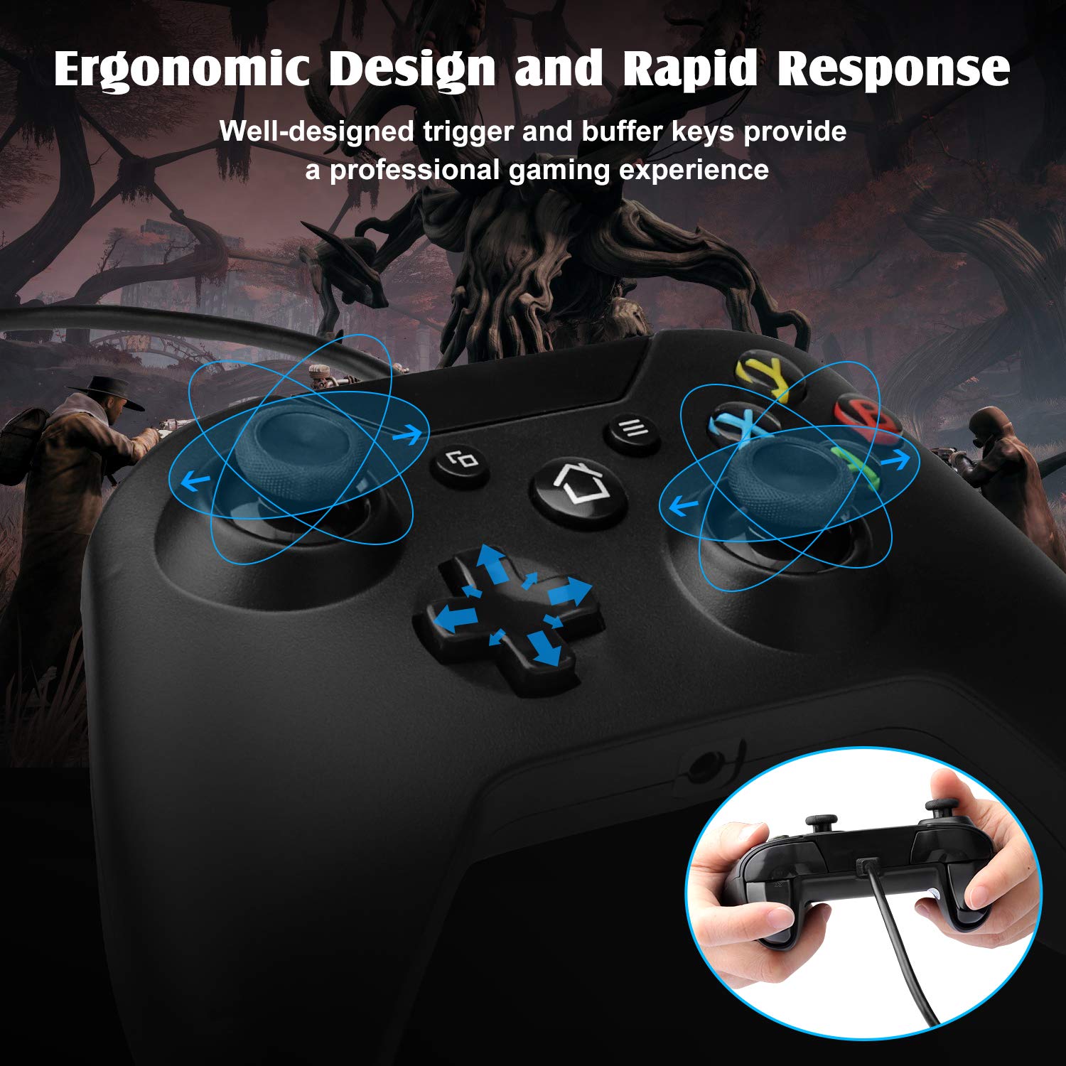 FUXINYA Wired Controller, Compatible with Xbox One/One S/One X/One Elite/Windows 10, PC Gamepad Controller with Headphone Jack [2020 Upgraded Version] (Wired Black)