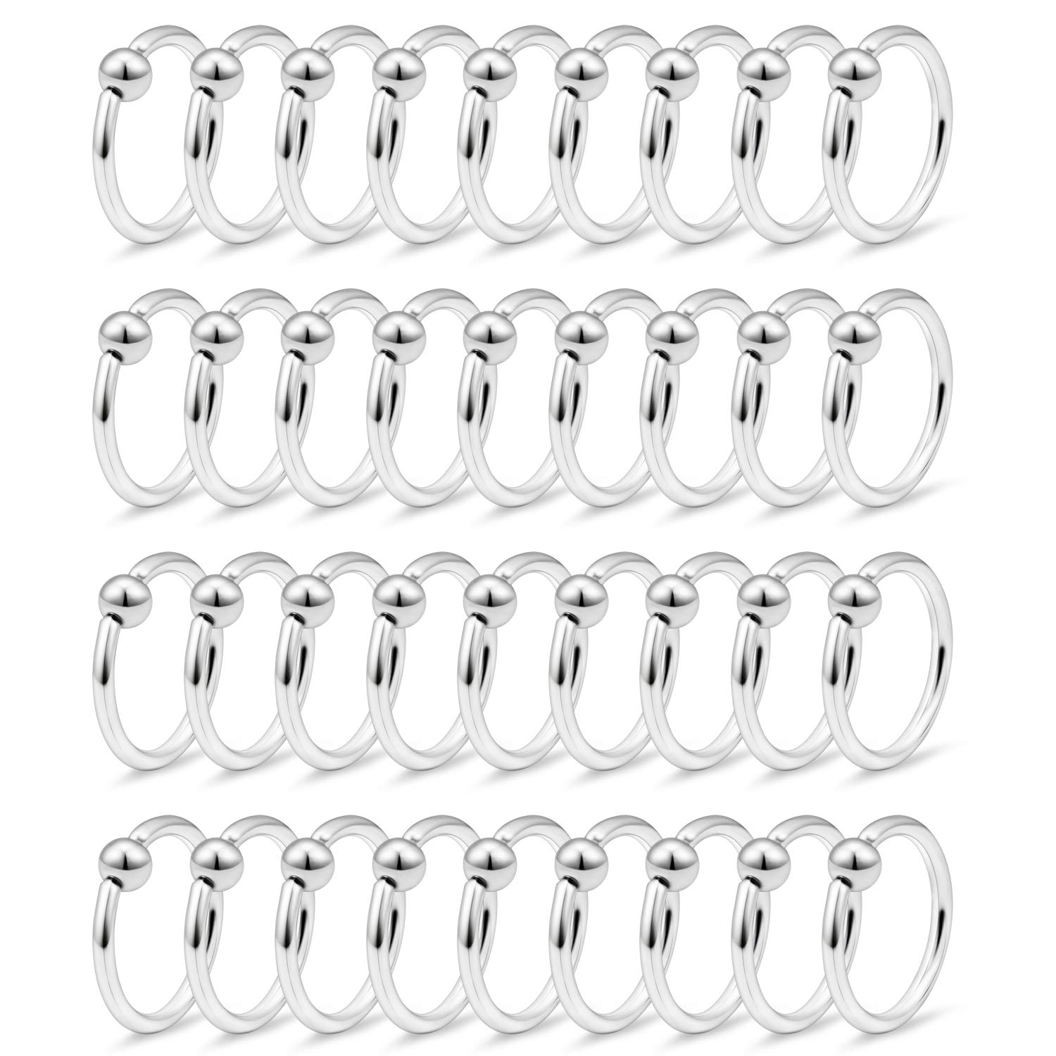 Ftovosyo 14G 36PCS Captive Bead Ring Stainless Steel Nose Nostril Septum Tragus Belly Helix Lip Eyebrow Earring Hoop Rings for Women 10mm