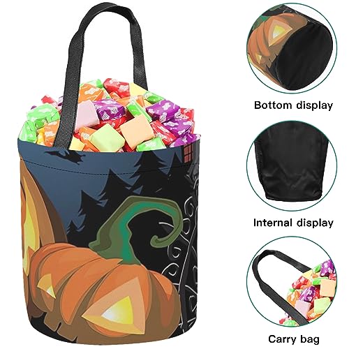 Fubido Christmas Print, Halloween Trick or Treat Bags,Traditional Design Berry Branches with Snow,Candy Bucket Tote Bag,Red White