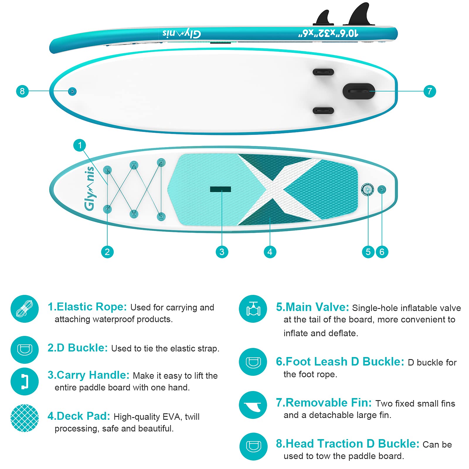 Glymnis Inflatable Stand Up Paddle Board 320x80x15cm SUP Board with Adjustable Paddle Air Pump Carry Backpack Leash & Repair Kit for Beginners Adults Kids Mint Green