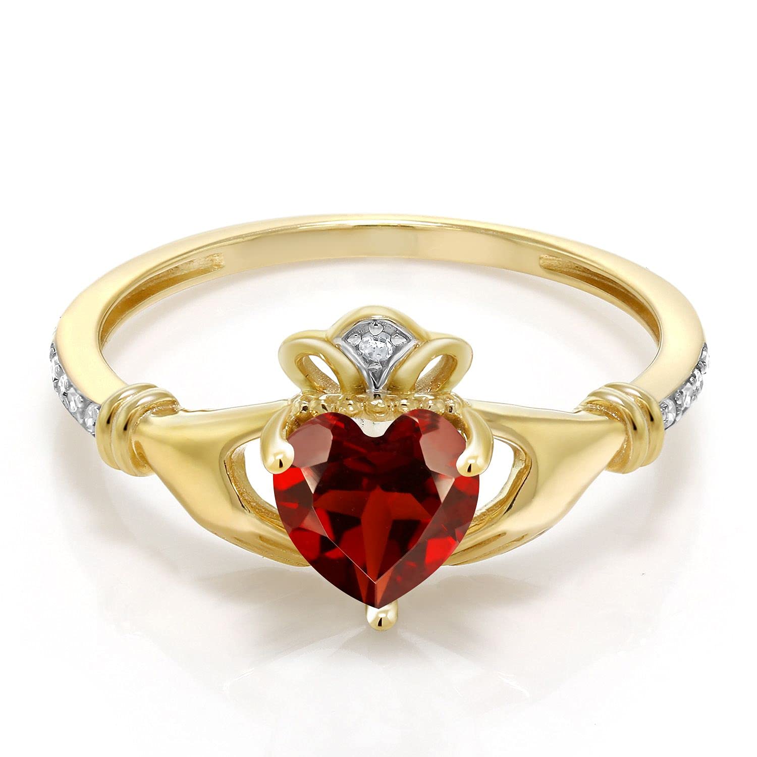 Gem Stone King 10K Yellow Gold Engagement Ring Promise Claddagh Irish Celtic Ring Customized and Personalized Birthstone and Diamond Accent Heart Shape Build Your Own For Her Heart Ring (Size 7)