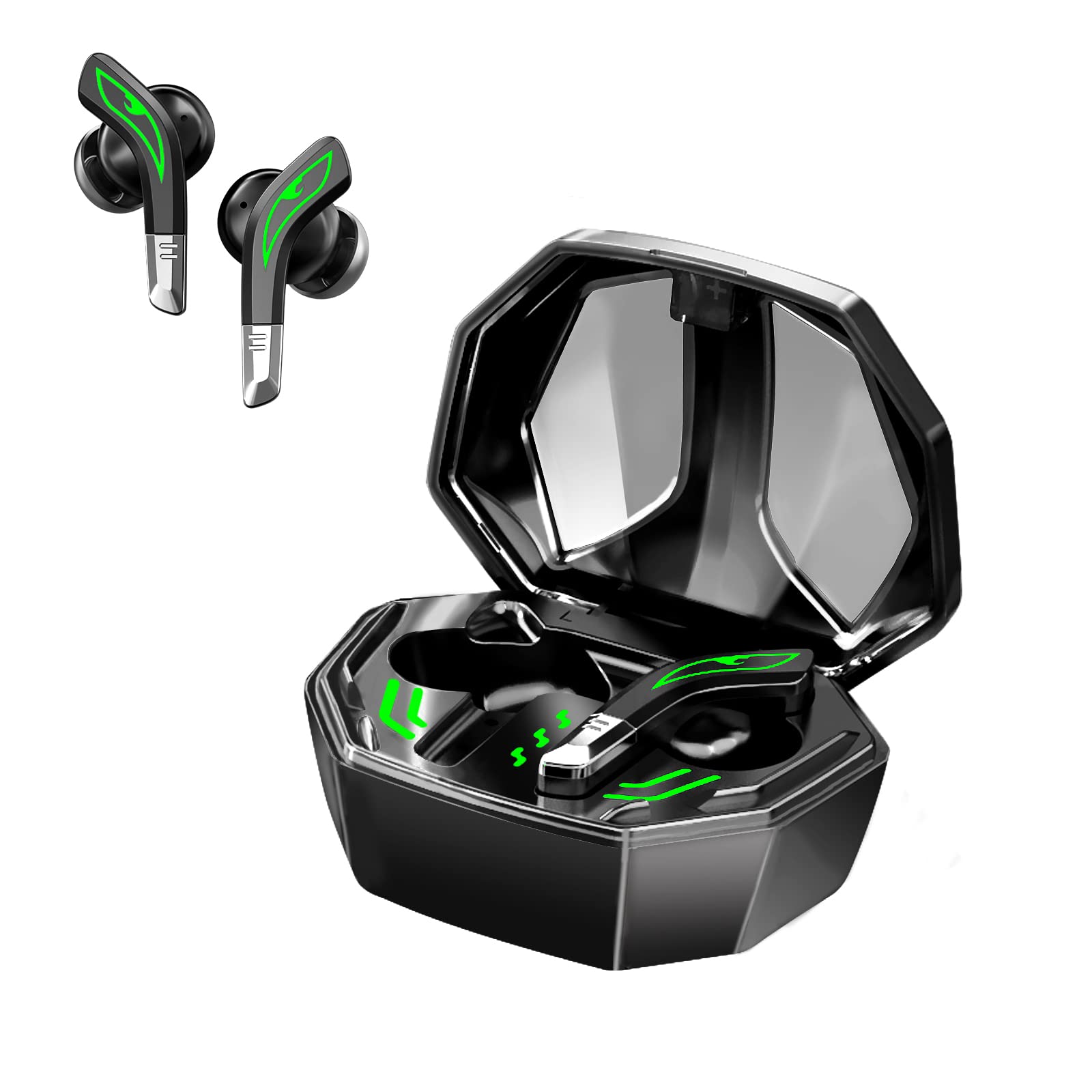 Gaming Earbuds Wireless, Megadream 40ms Low-Latency Gaming Earphones, BT 5.2 Auto Pairing Headsets with LED Light, Mic Noise Cancelling, Music&Game Modes, Touch Enabled Earbuds for Gaming